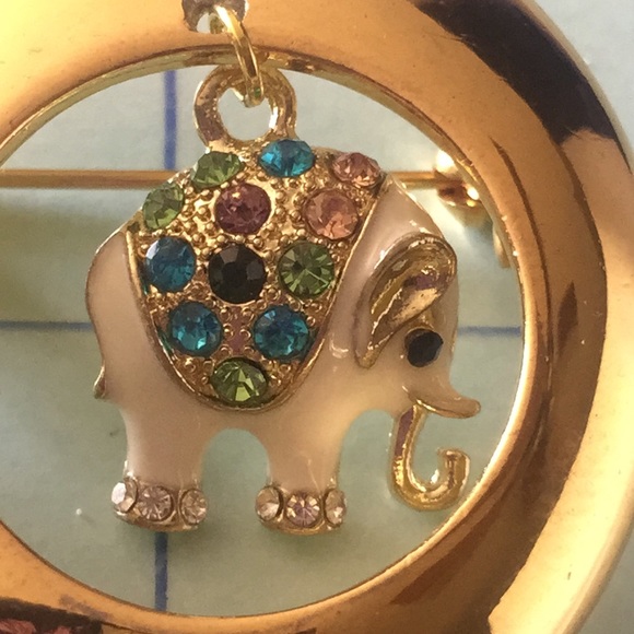 Vintage | Jewelry | Vintage Enamel Rhinestone Brooch With Elephant | Poshmark